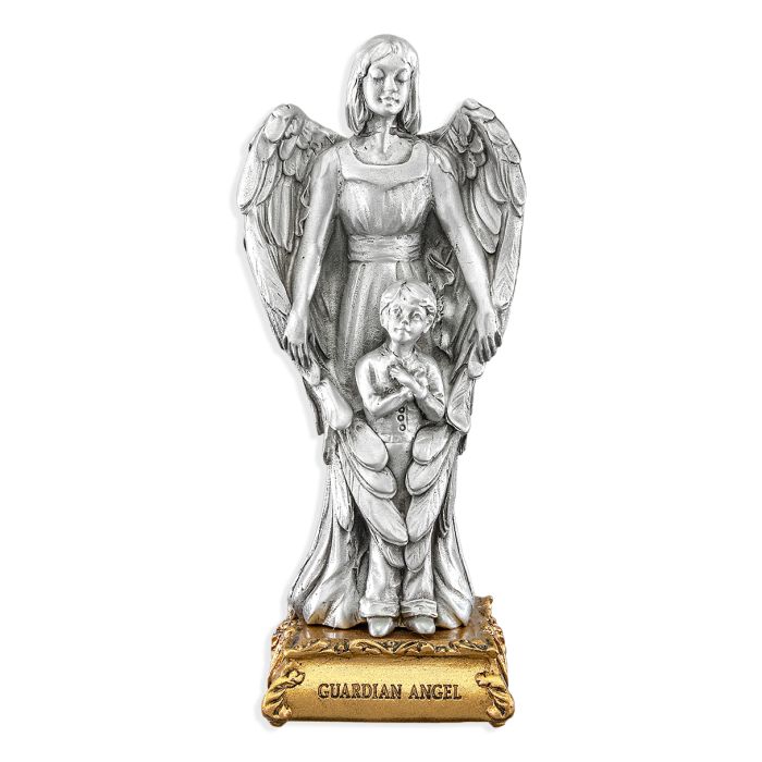 Pewter Saint Guardian Angel with Boy Statue – Holy Land Art Company