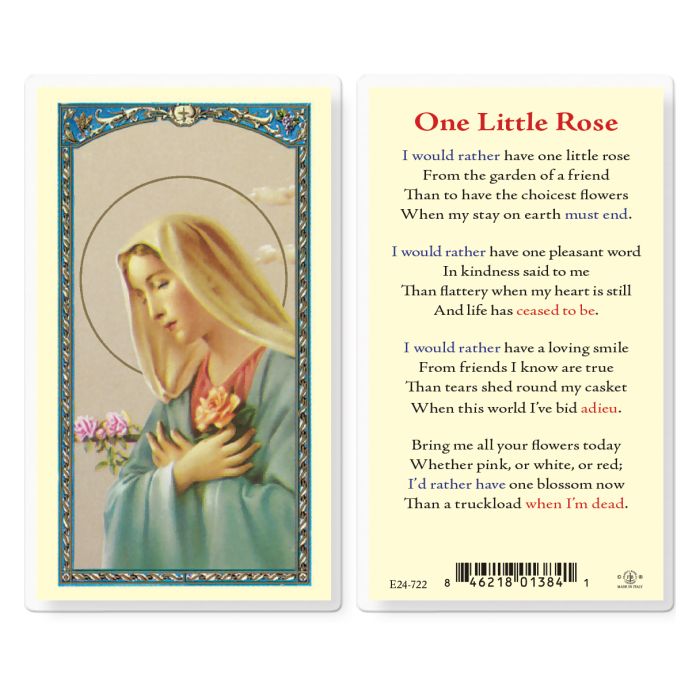 One Little Rose with Madonna and a Rose Holy Card – Holy Land Art Company